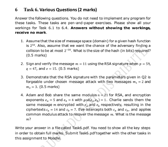 Solved 6 Task 6. Various Questions (2 marks) Answer the | Chegg.com