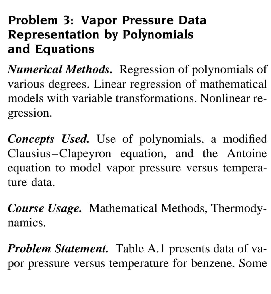 Solved Problem 3: Vapor Pressure Data Representation by | Chegg.com
