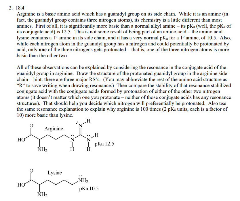 Solved 2. 18.4 Arginine is a basic amino acid which has a | Chegg.com