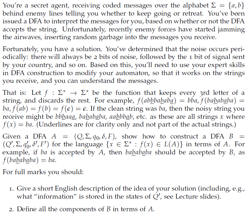 Solved You're a secret agent, receiving coded messages over | Chegg.com