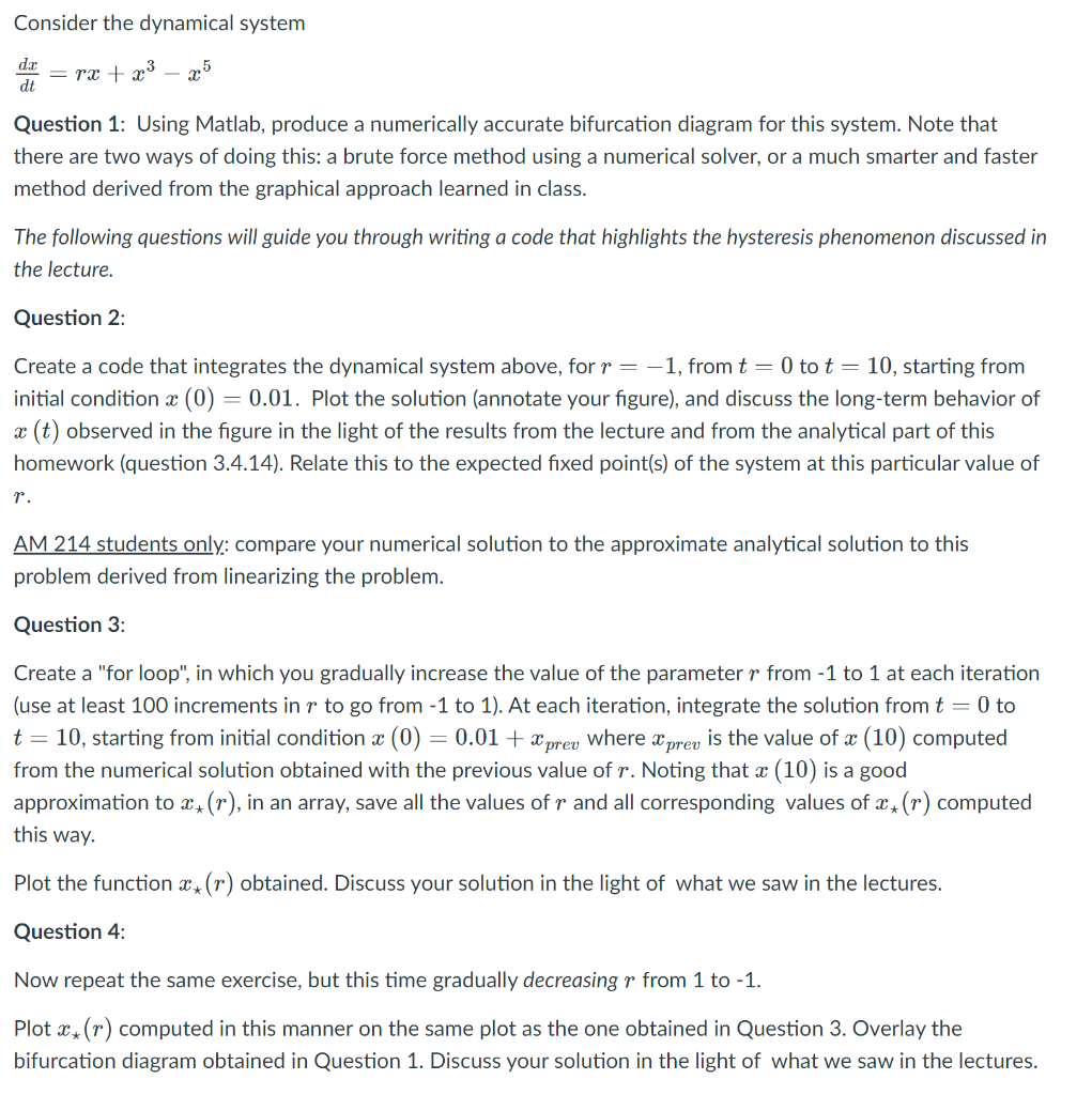 Solved Consider the dynamical system dc dt =rx + 23 - | Chegg.com