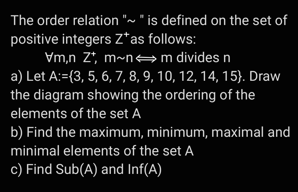 Solved The order relation " ∼ " is defined on the set of | Chegg.com