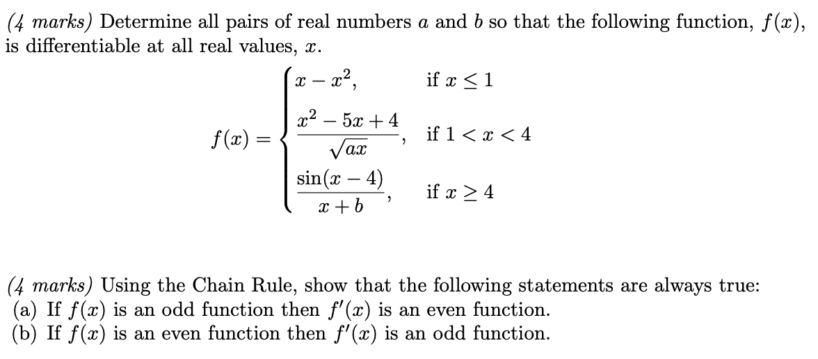 Solved 4 Marks Determine All Pairs Of Real Numbers A And B 
