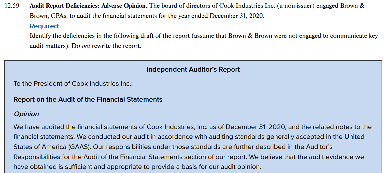 Solved 2.59 Audit Report Deficiencies: Adverse Opinion. The | Chegg.com