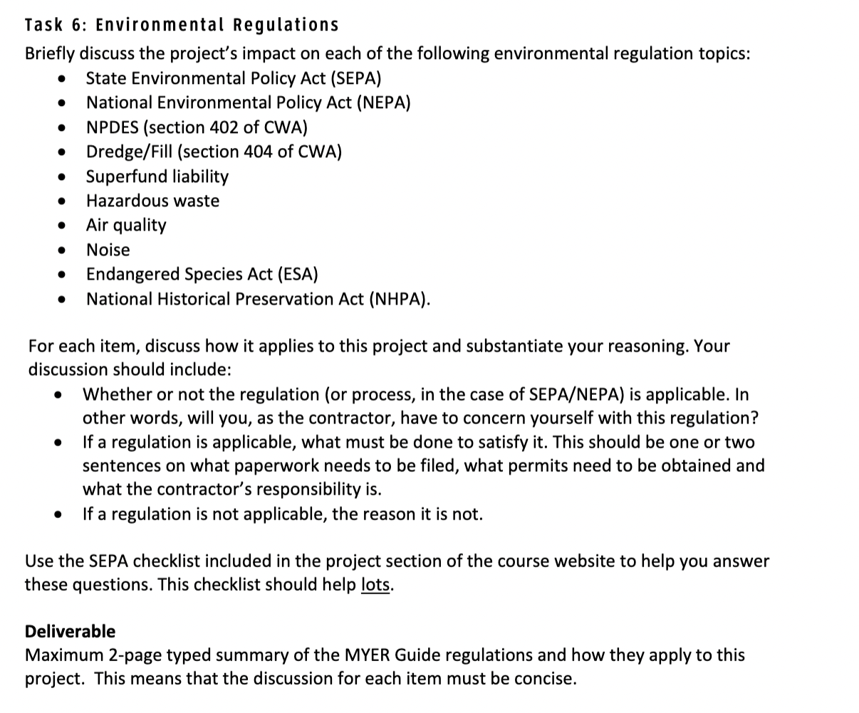 Solved Task 6: Environmental Regulations Briefly discuss the | Chegg.com