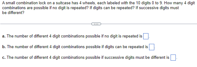 Solved A small combination lock on a suitcase has 4 wheels, | Chegg.com
