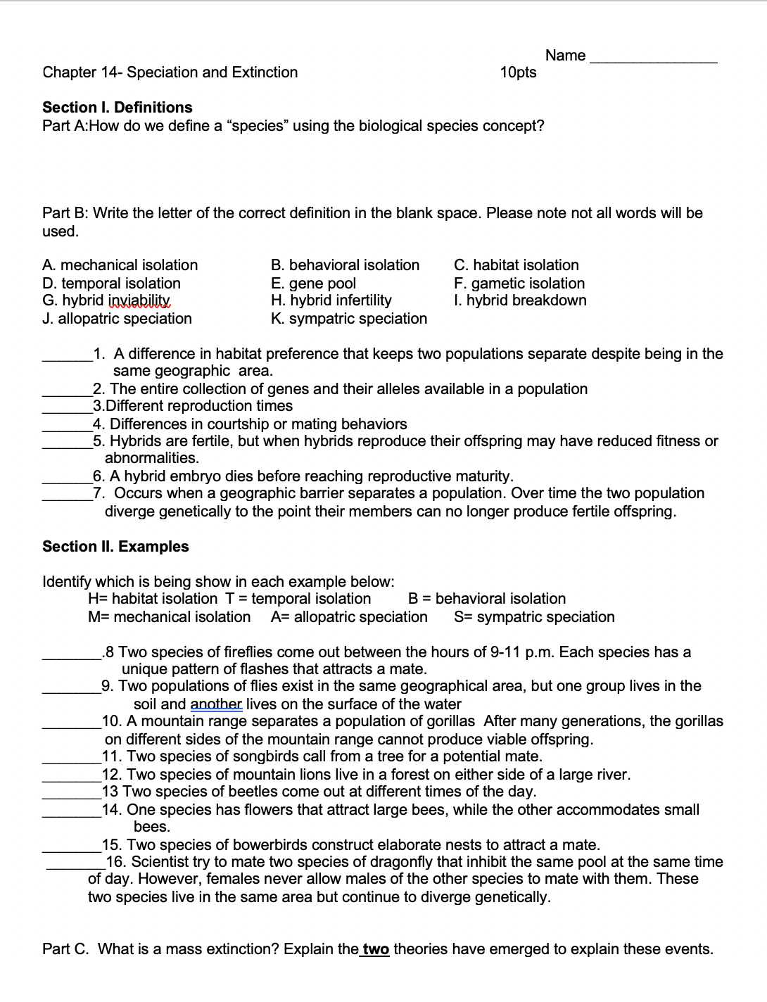Solved Part B: Write the letter of the correct definition in | Chegg.com