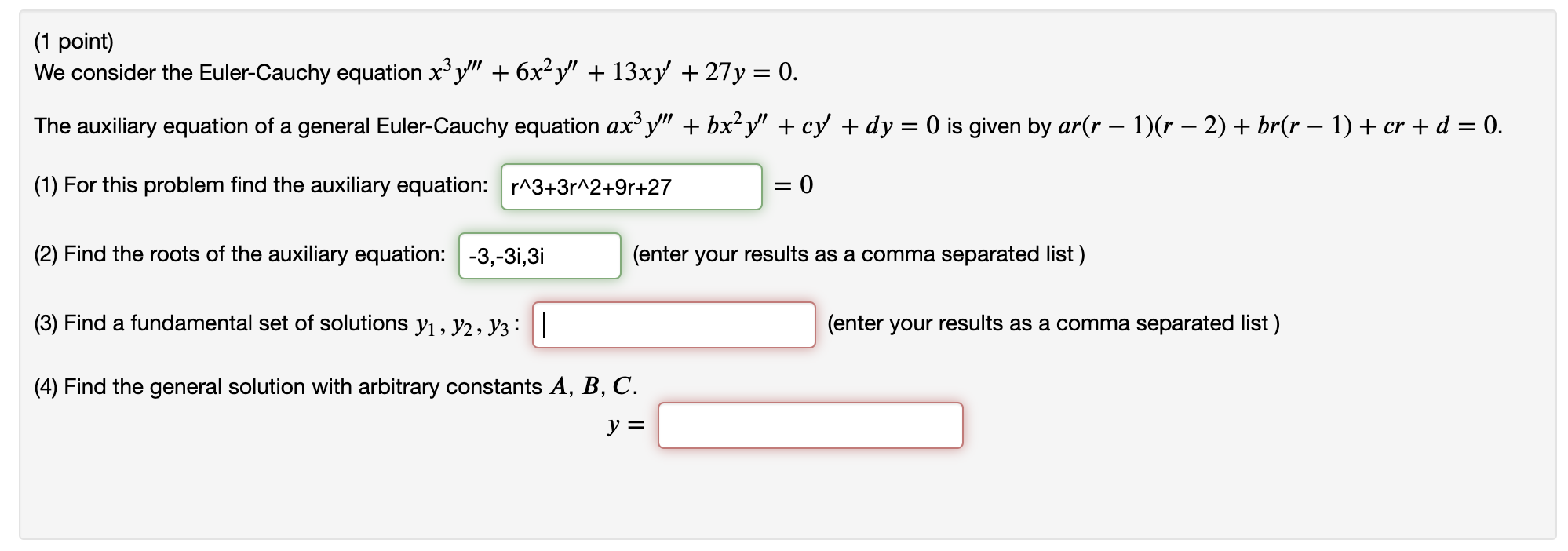 Solved (1 point) We consider the Euler-Cauchy equation x3y" | Chegg.com