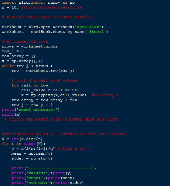 Using Python3 Make Program Calculate Mean Std Dv Every Interval 10 Elements Excel File Und