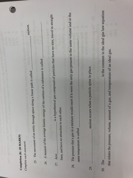 Solved Completion (K: 20 MARKS) Complete each statement | Chegg.com