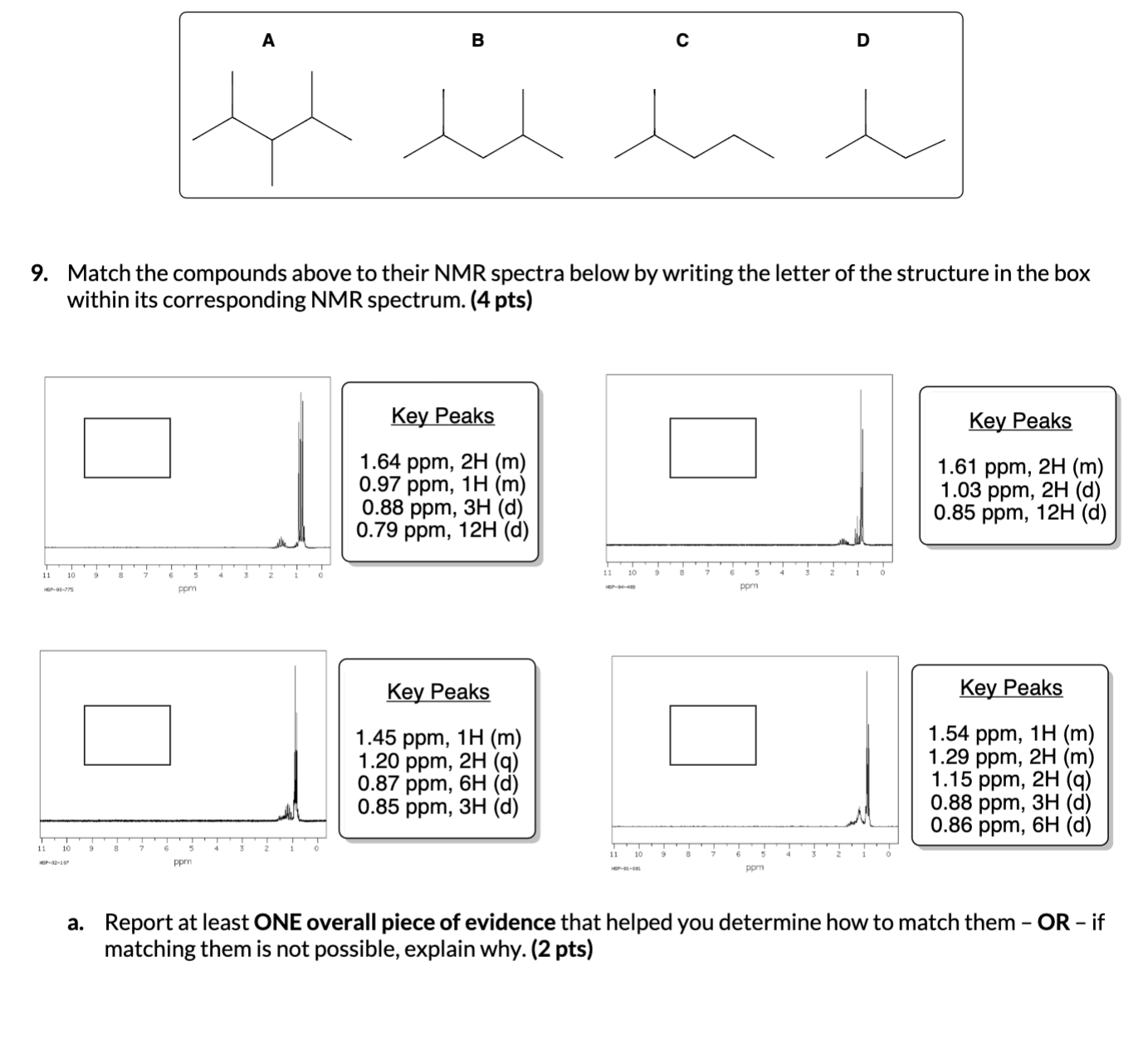 [Solved]: 9. Match the compounds above to their NMR spectra