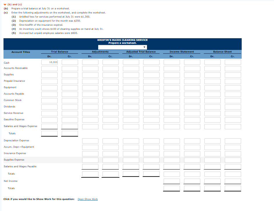 Solved (b) Prepare a trial balance at July 31 on a | Chegg.com