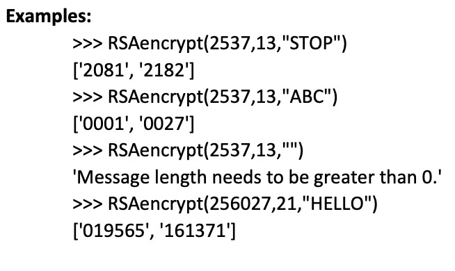 Solved RSA Encryption: Write a function that will RSA | Chegg.com