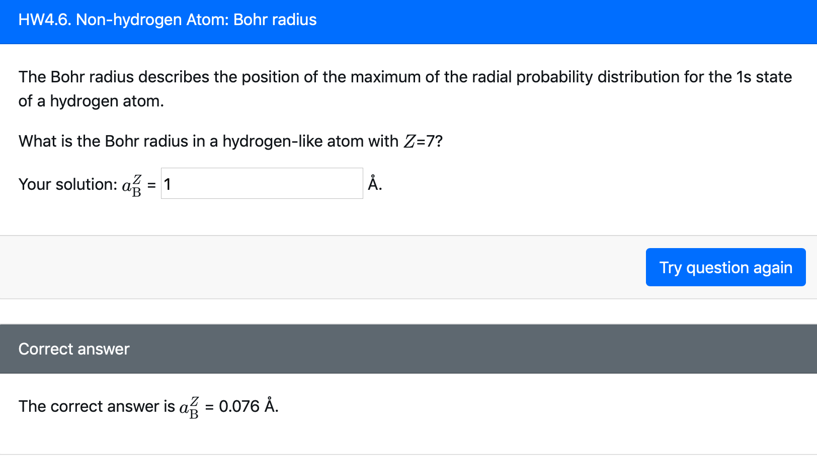Solved HW4.6. Non-hydrogen Atom: Bohr radius The Bohr radius | Chegg.com
