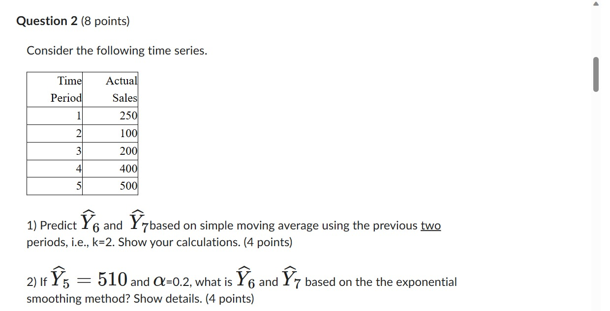 Solved Consider the following time series. 1) Predict Y6 and | Chegg.com