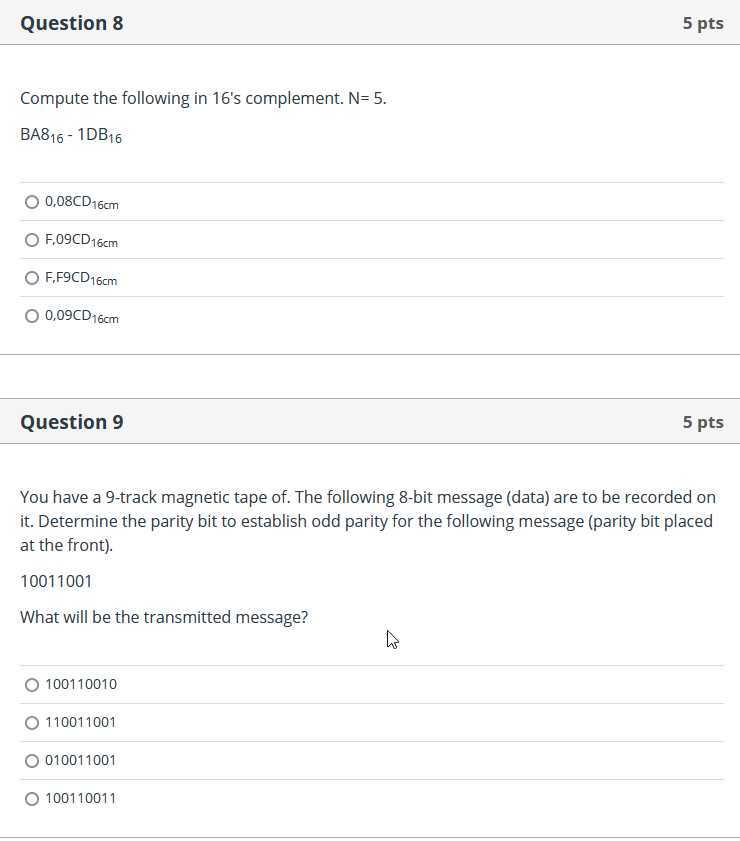 Solved Compute the following in 16's complement. N=5. | Chegg.com