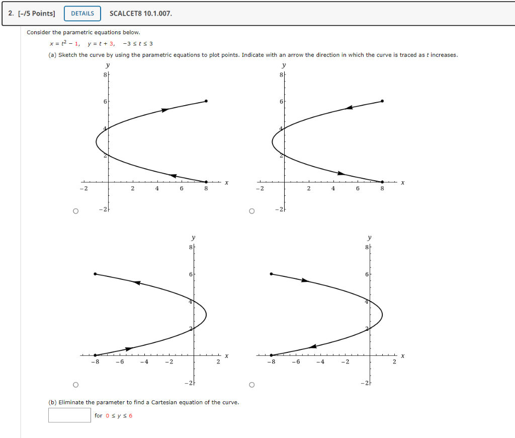Solved 2. (-/5 Points] DETAILS SCALCET8 10.1.007. Consider | Chegg.com