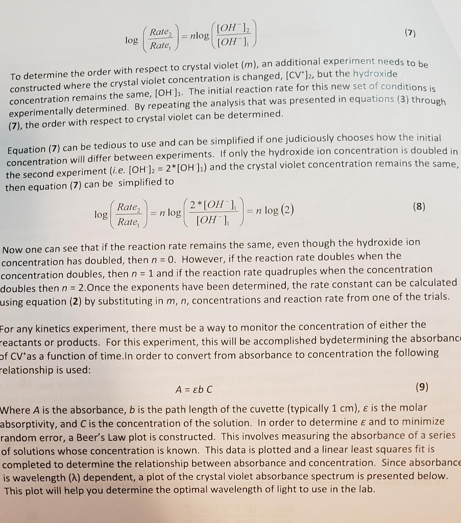 Crystal Violet Kinetics Part I Differential Method Chegg