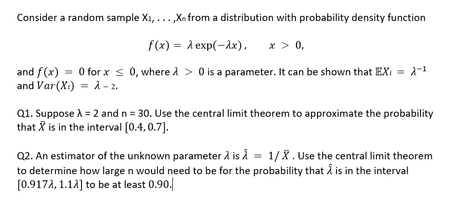 Solved Consider a random sample X1,…,Xn from a distribution | Chegg.com