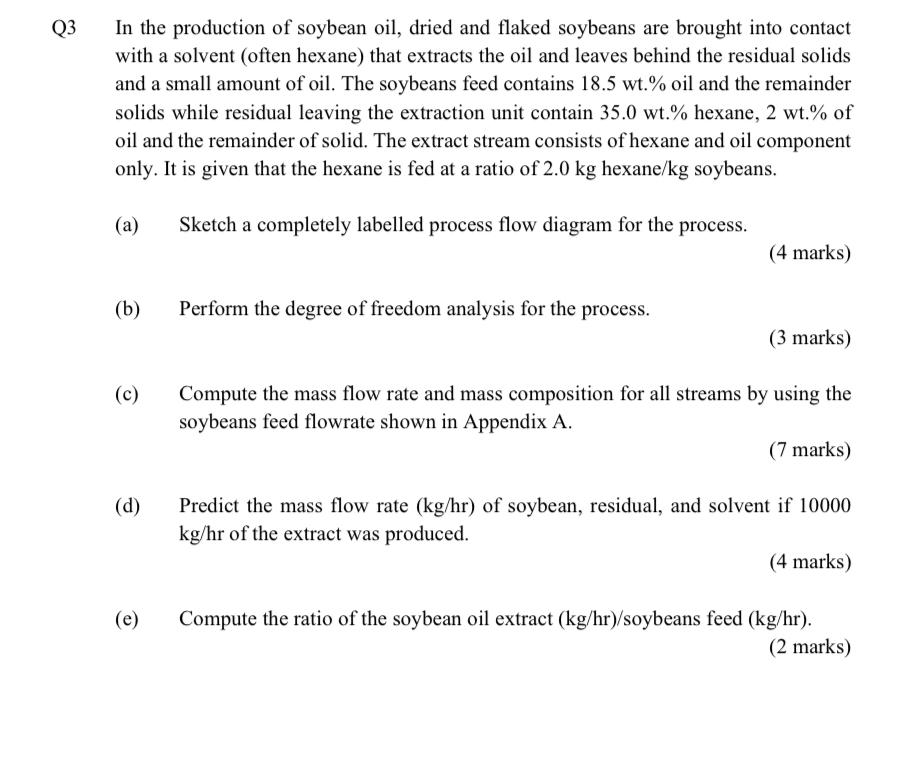 Solved Q3 In the production of soybean oil, dried and flaked | Chegg.com