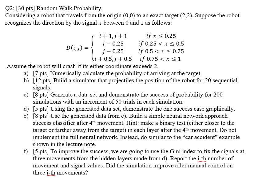 Q2: [30 pts] Random Walk Probability. Considering a | Chegg.com