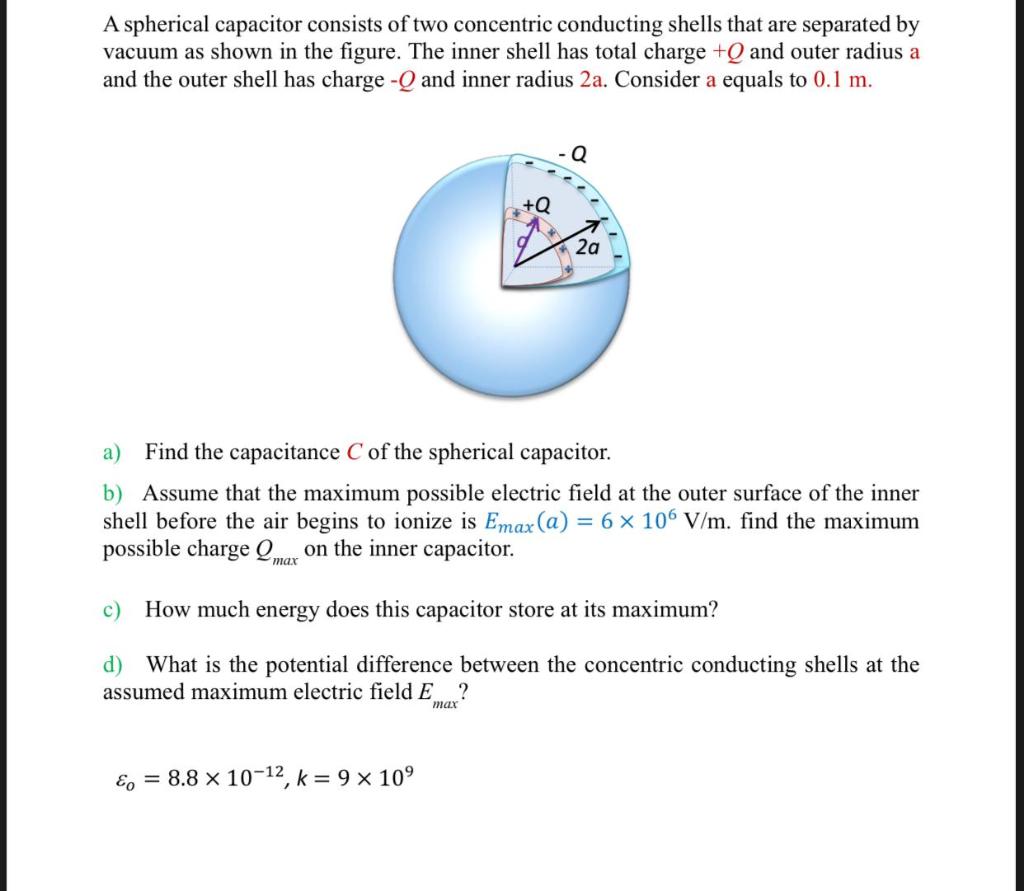 Solved A spherical capacitor consists of two concentric | Chegg.com