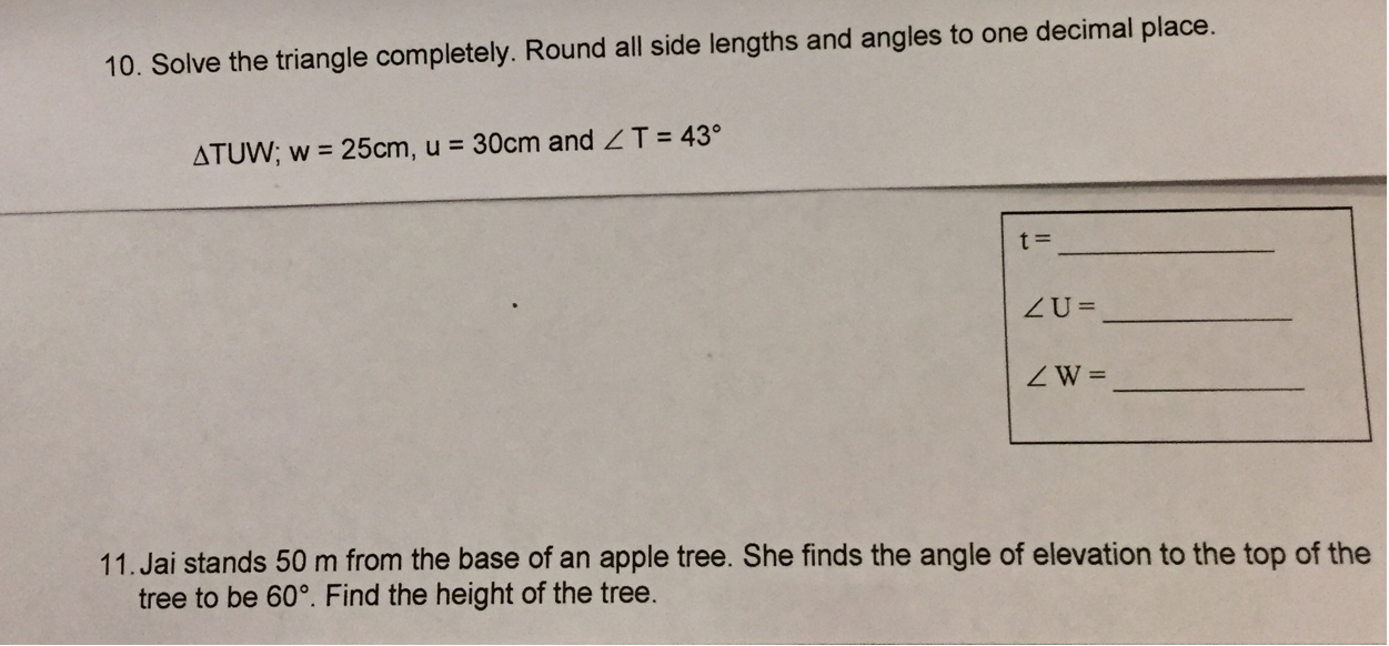 Solved 10. Solve the triangle completely. Round all side | Chegg.com
