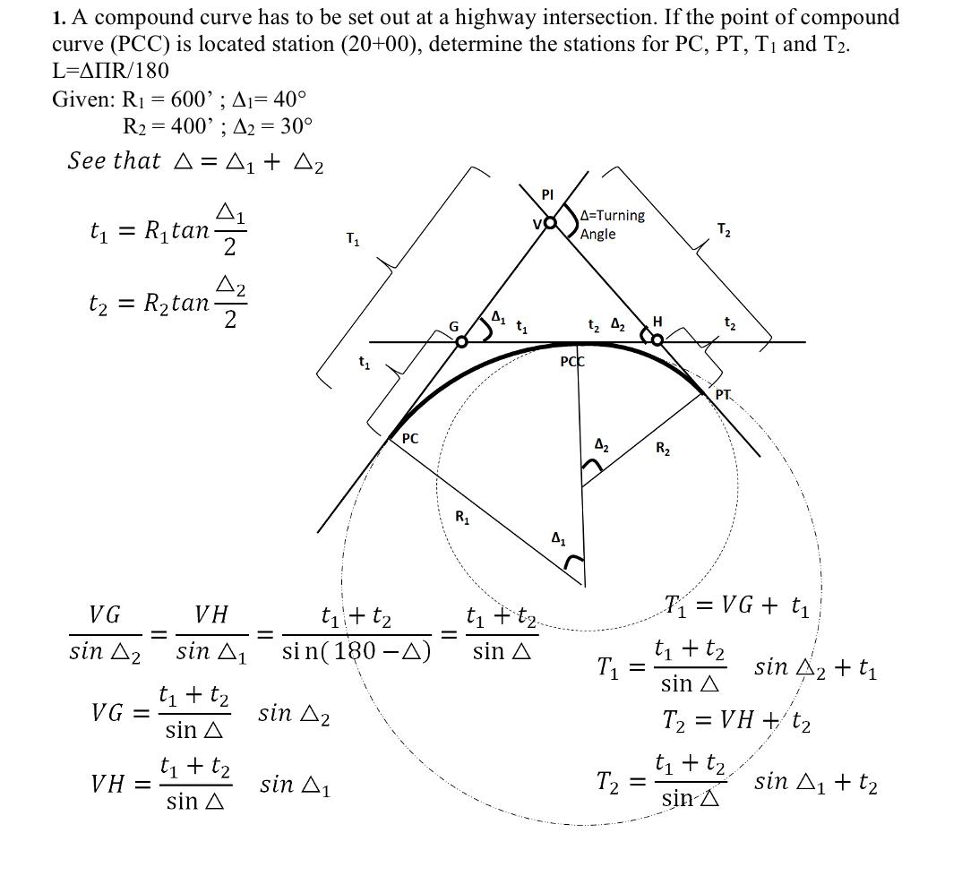 Solved 1. A compound curve has to be set out at a highway | Chegg.com