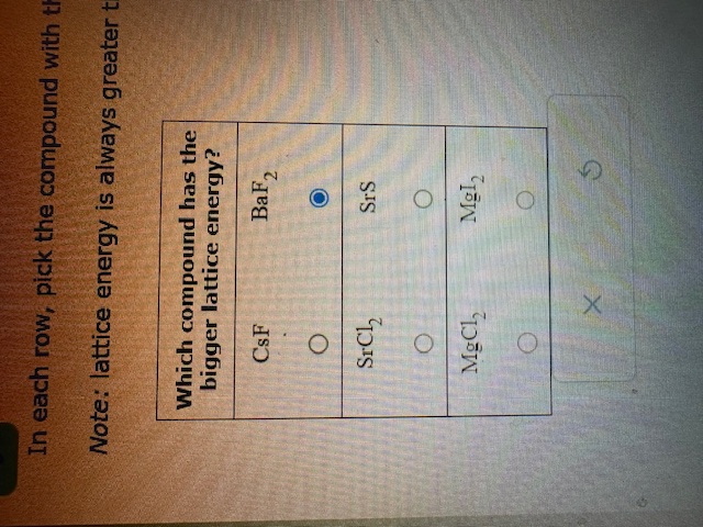 Solved In each row, pick the compound with the bigger | Chegg.com