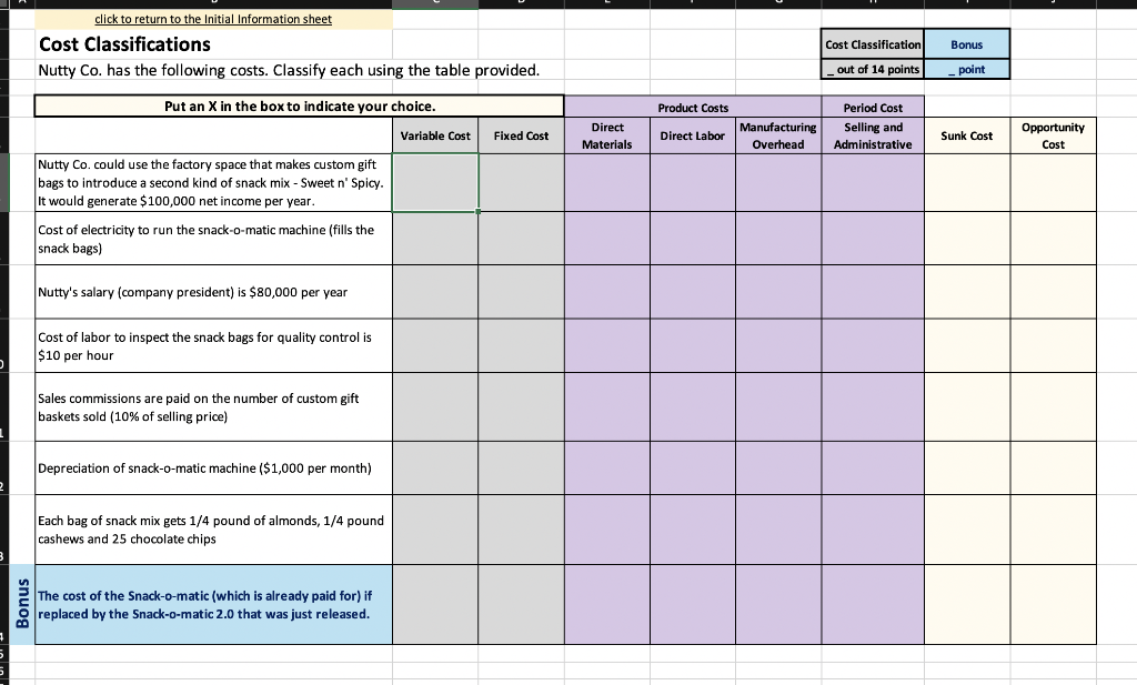 Solved click to return to the Initial Information sheet Cost | Chegg.com