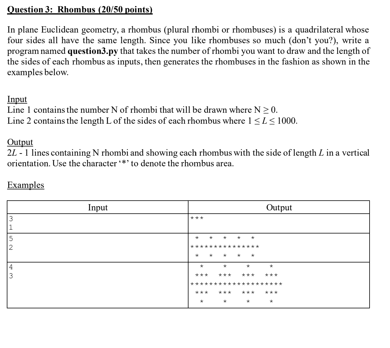 Solved Question 3: Rhombus (20/50 points) In plane Euclidean | Chegg.com