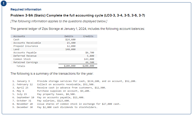 Solved Problem 3-9A (Static) Complete the full accounting | Chegg.com Solved Problem 3-9A (Static) Complete the full accounting | Chegg.com