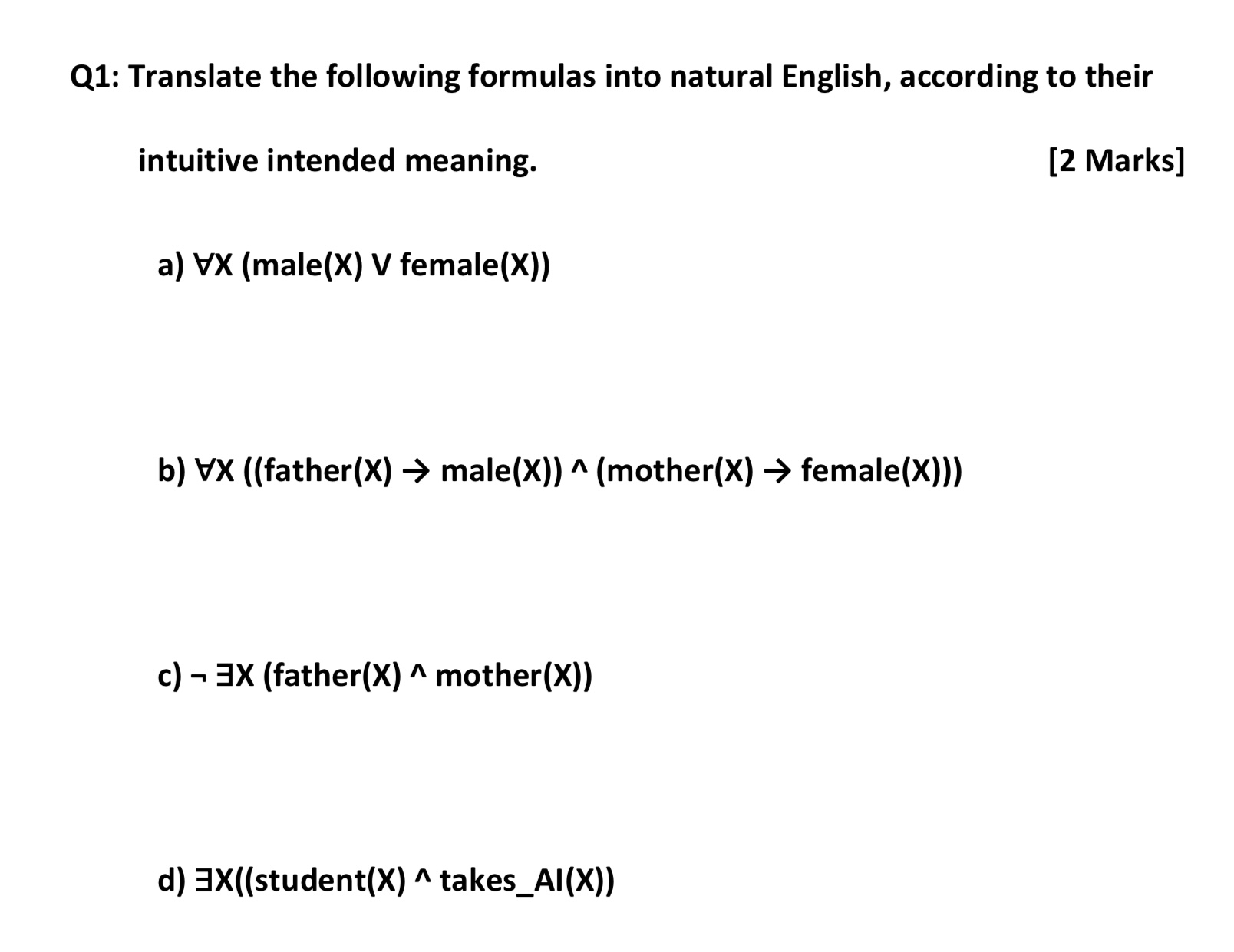 Solved 1: Translate the following formulas into natural | Chegg.com