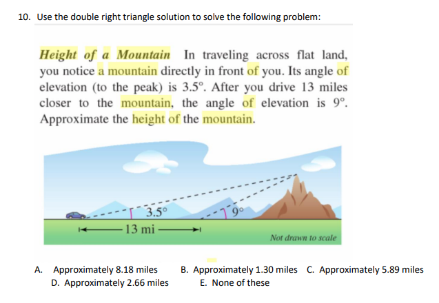 Solved 10. Use the double right triangle solution to solve | Chegg.com
