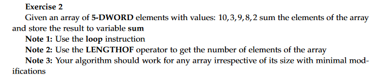 Solved Exercise 2 Given an array of 5-DWORD elements with | Chegg.com