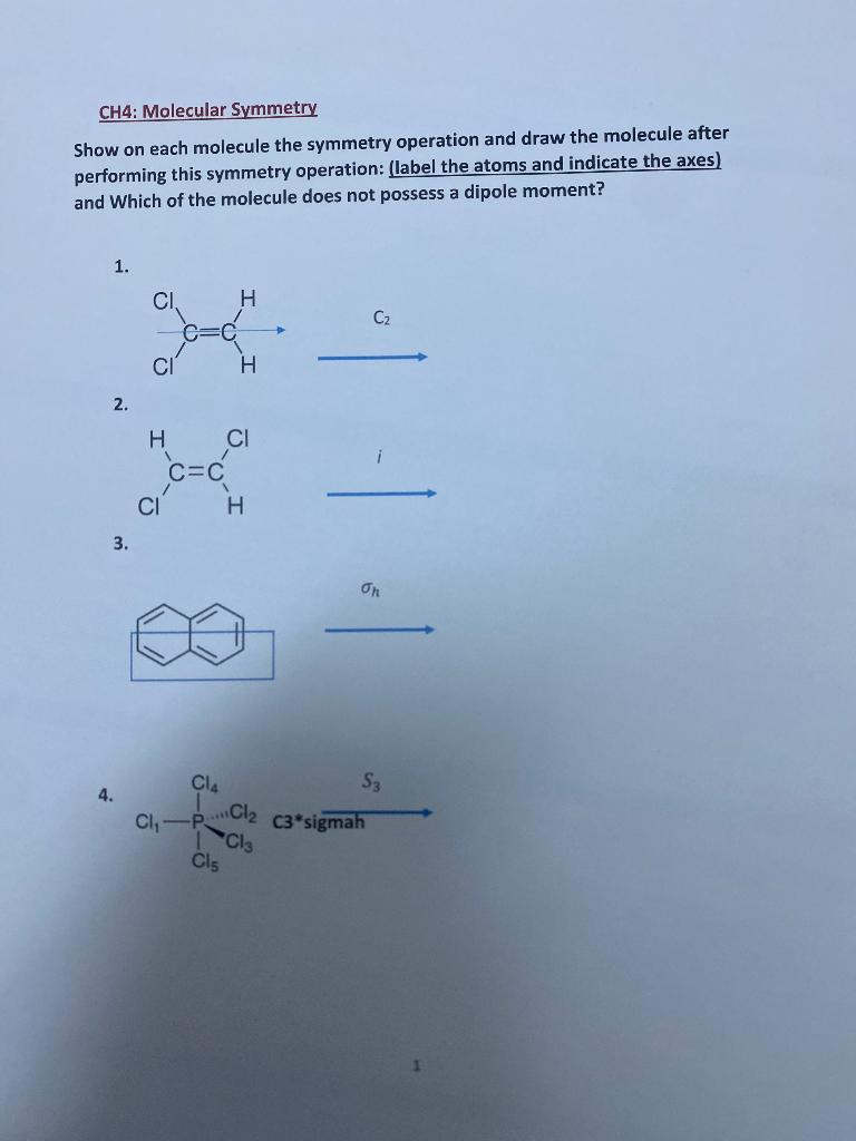 Solved CH4: Molecular Symmetry Show on each molecule the | Chegg.com