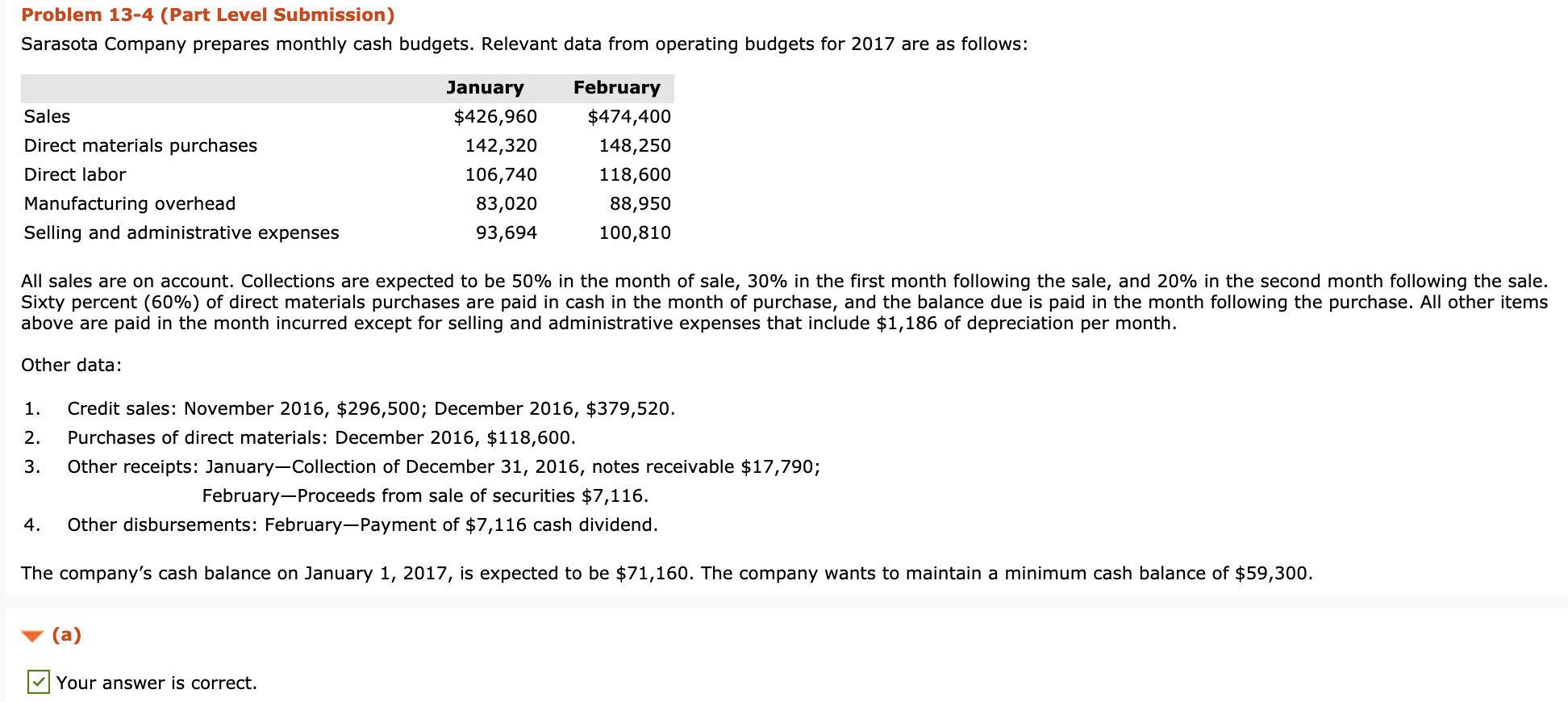 Solved Problem 13-4 (Part Level Submission) Sarasota Company | Chegg.com