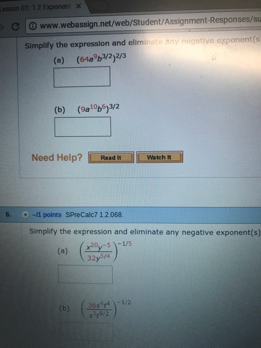 Solved Simplify the expression and eliminate any negative | Chegg.com