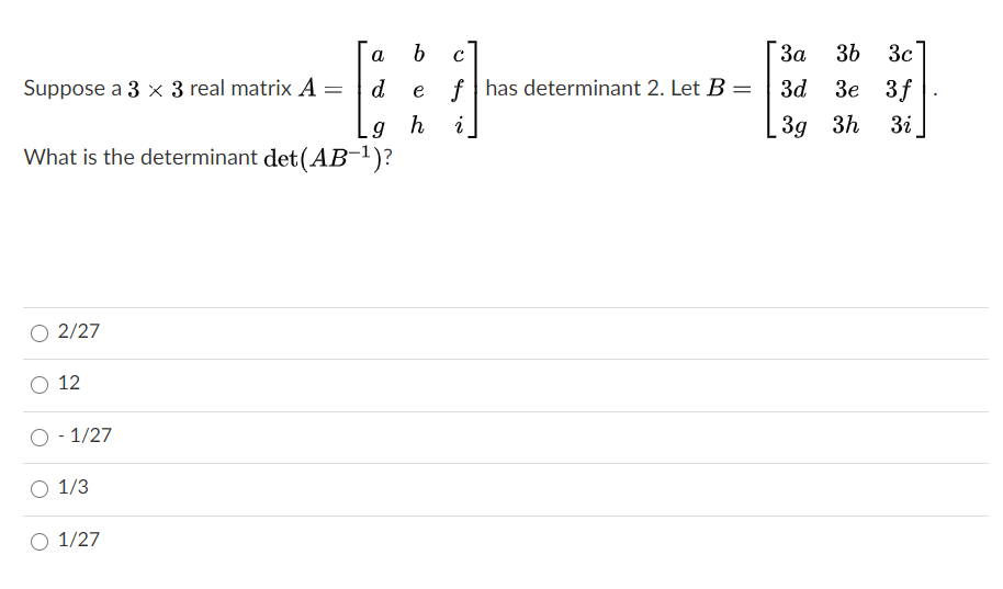 Solved a Suppose a 3 x 3 real matrix A= d b с c е f| has | Chegg.com