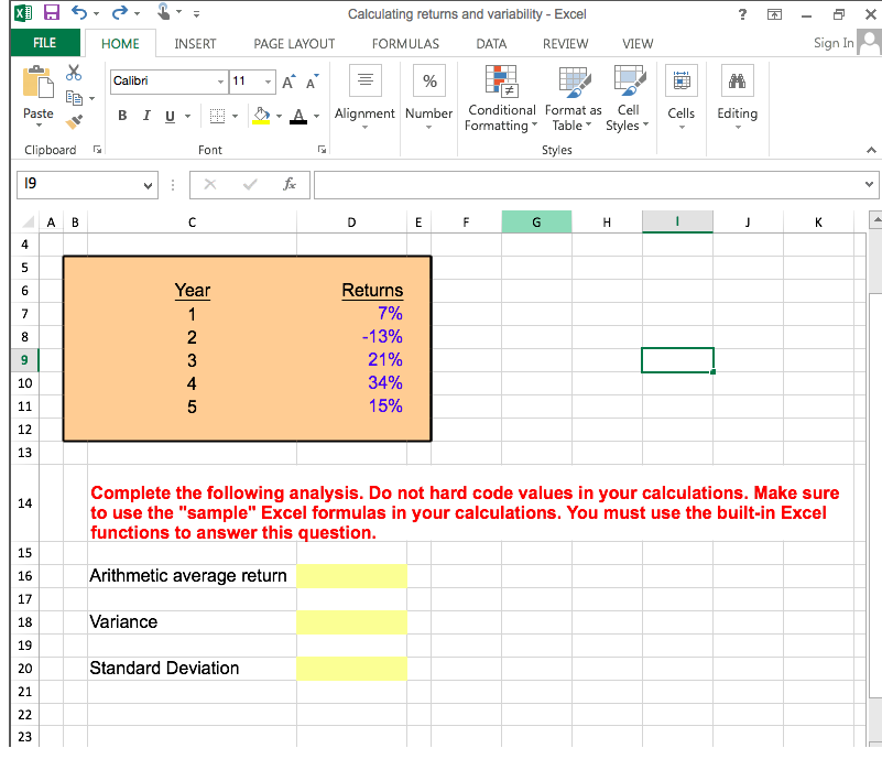 Solved X Calculating Returns And Variability Excel 