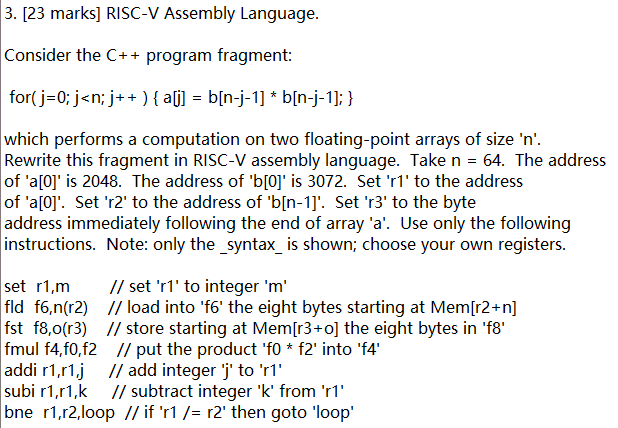 3. [23 marks] RISC-V Assembly Language. Consider the | Chegg.com