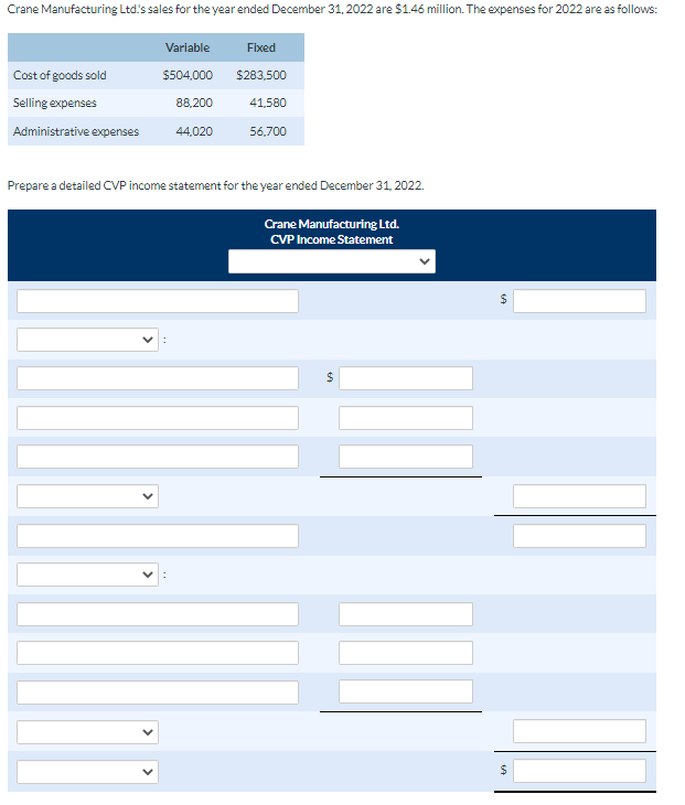 Solved Prepare a detailed CVP income statement for the year | Chegg.com