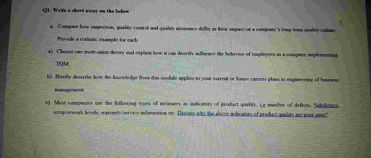 Solved Write a short assay on the below Q1: Write a short | Chegg.com