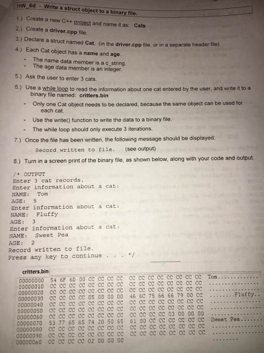 Solved Hw 6d Write A Struct Object To A Binary File 1 