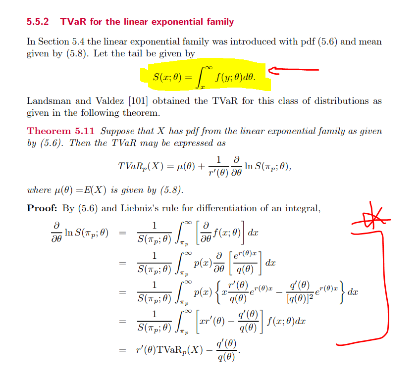 5.5.2 TVaR for the linear exponential family In | Chegg.com