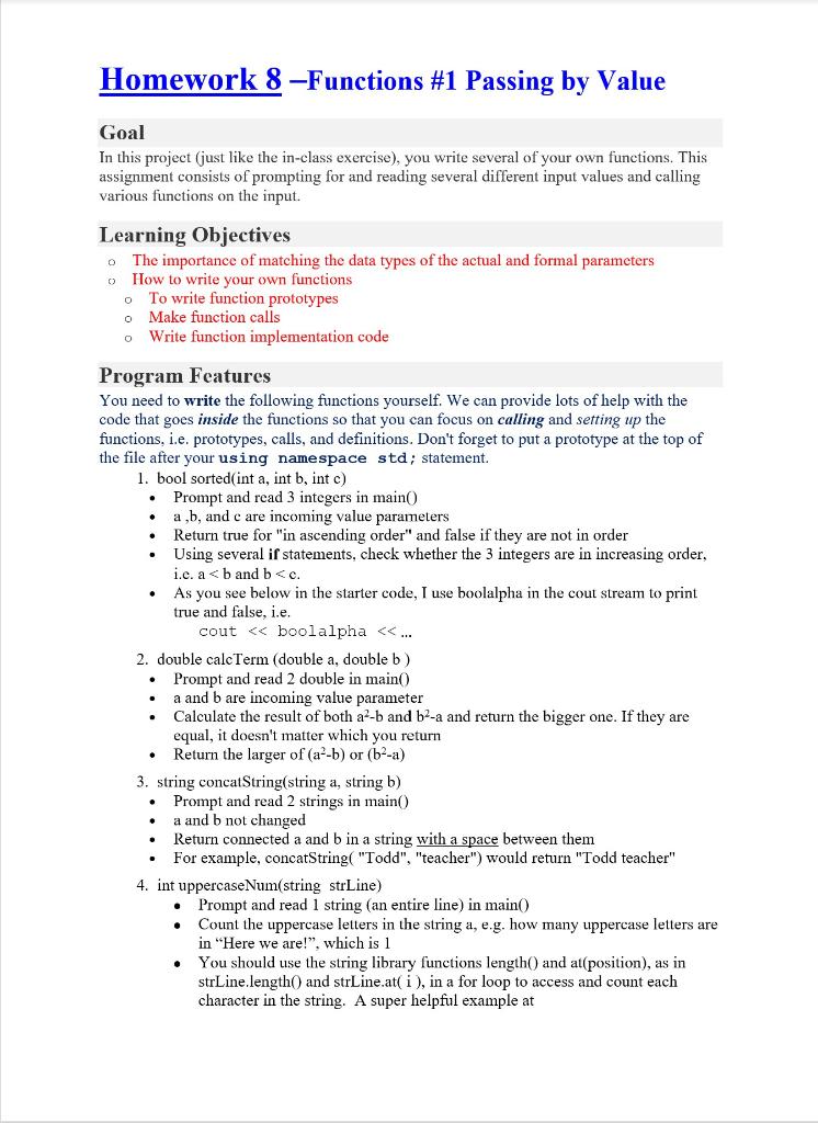 Solved Homework 8 Functions 1 Passing By Value Goal In