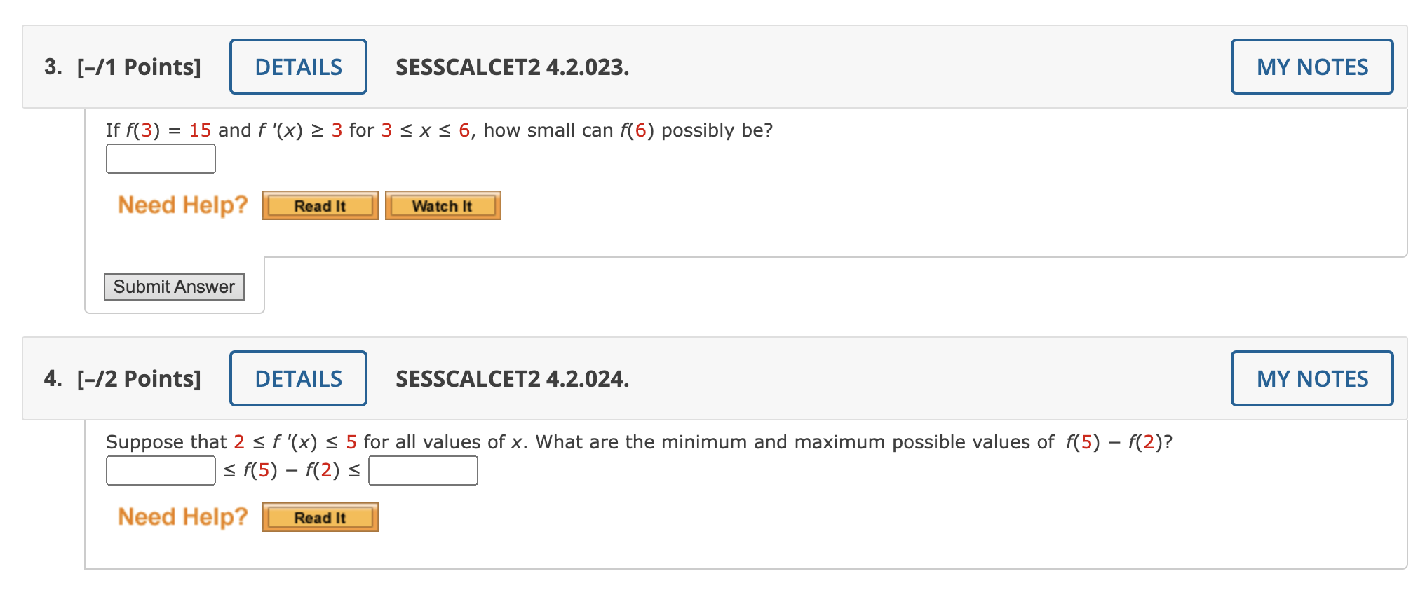Solved If f(3)=15 and f′(x)≥3 for 3≤x≤6, how small can f(6) | Chegg.com