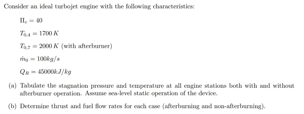 Consider an ideal turbojet engine with the following | Chegg.com