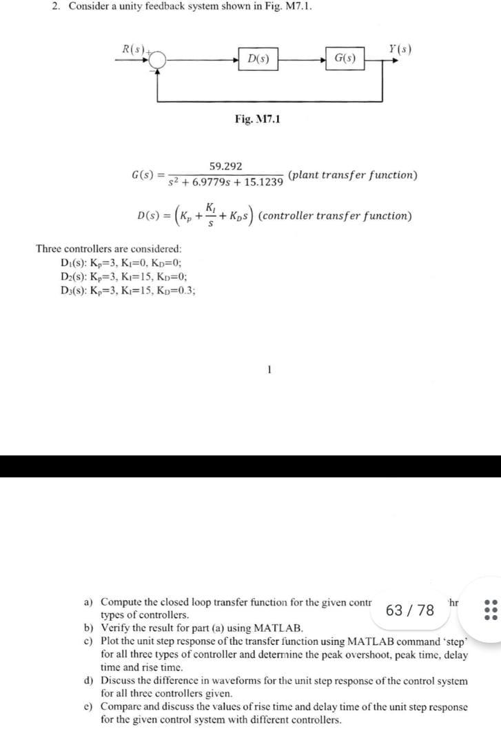 Solved 2. Consider a unity feedback system shown in Fig. | Chegg.com