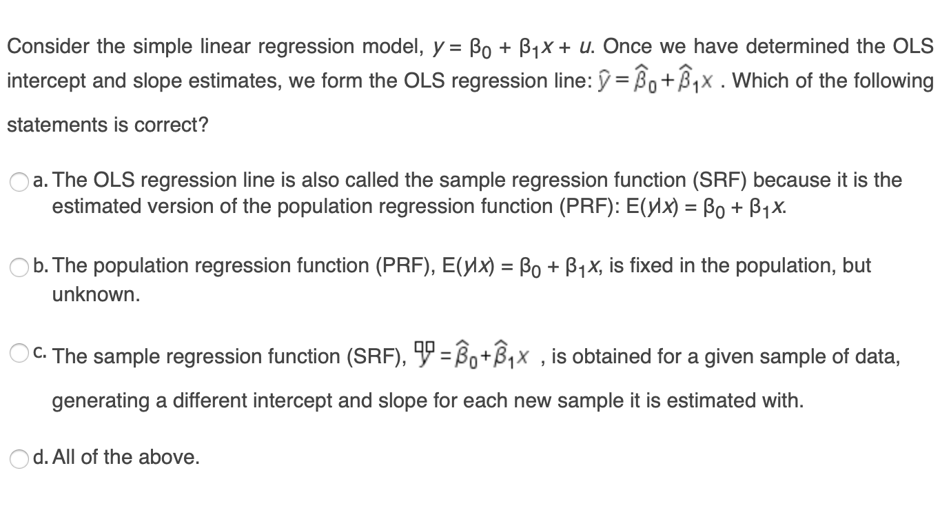 Solved Consider the simple linear regression model, y = Bo + | Chegg.com